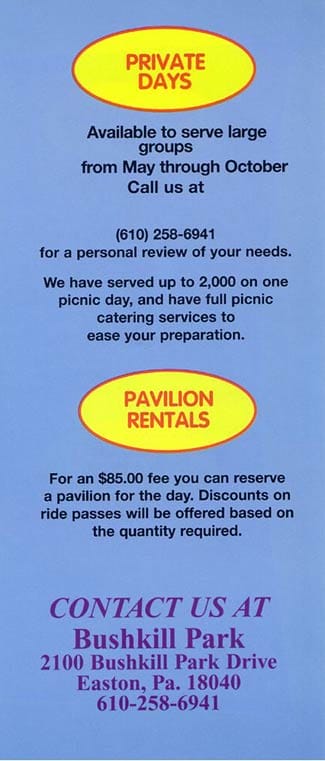 Bushkill Park Map and Brochure (2002) | ThemeParkBrochures.net
