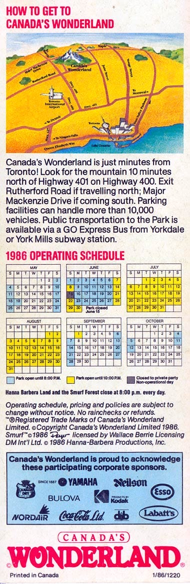 Canada's Wonderland Map and Brochure (1986 - 2024) | ThemeParkBrochures.net