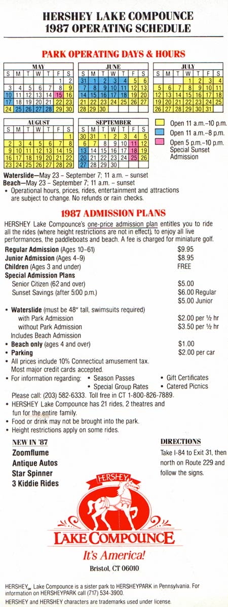 Hershey Lake Compounce Map and Brochure (1987 - 2023 ...