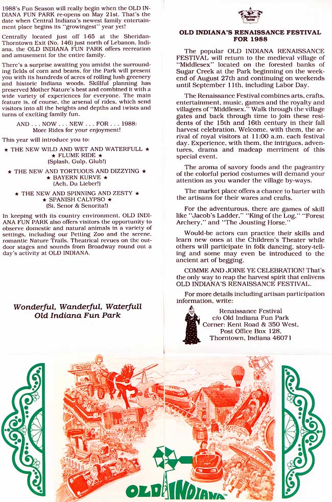 Old Indiana Fun Park Map and Brochure (1988 - 1995 ...