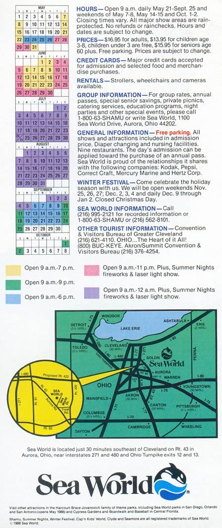 SeaWorld Ohio Map and Brochure (1988 - 2000) | ThemeParkBrochures.net