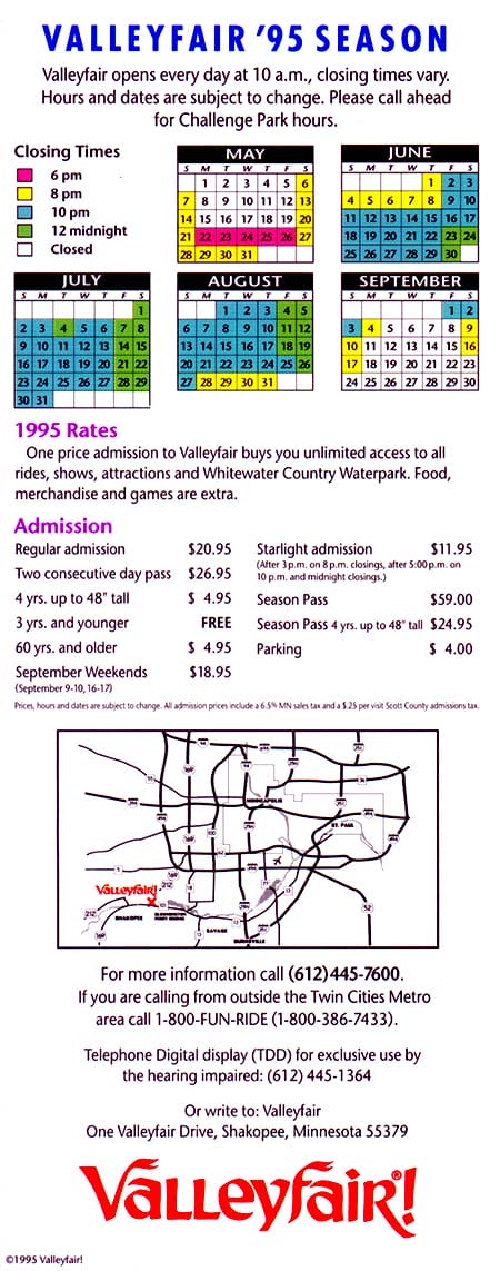 Valleyfair Map and Brochure (1995 - 2023) | ThemeParkBrochures.net