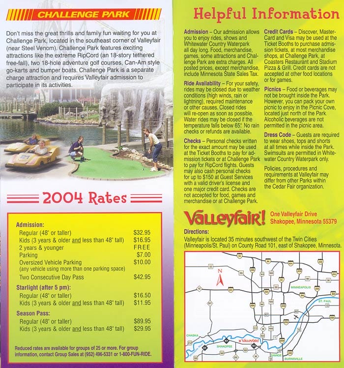 Valleyfair Map and Brochure (1995 - 2023) | ThemeParkBrochures.net