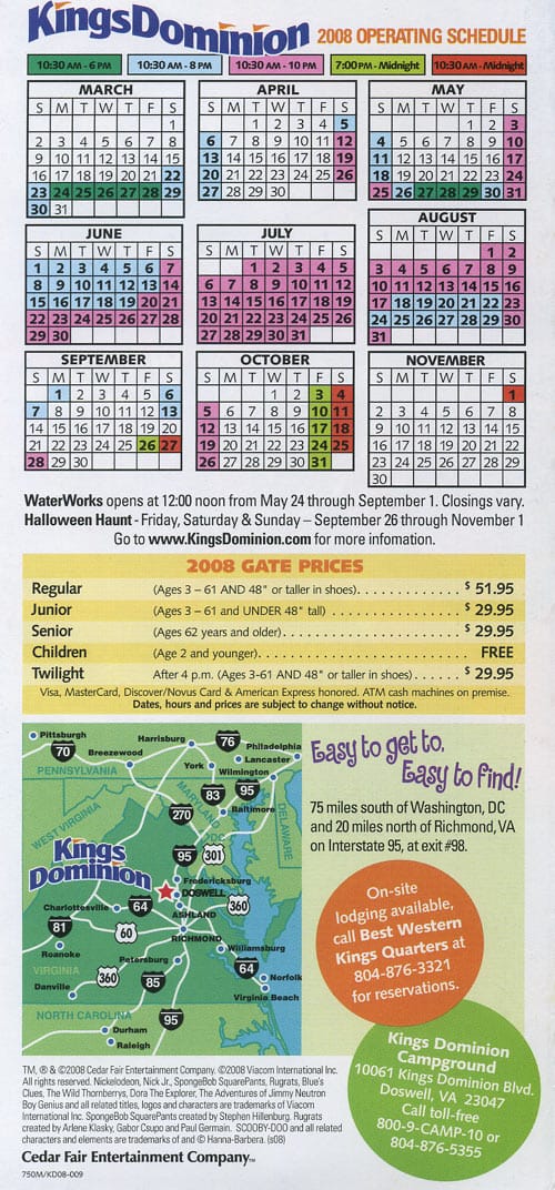 Kings Dominion Map and Brochure (1978 - 2024) | ThemeParkBrochures.net