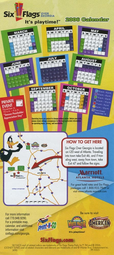 Six Flags Over Georgia Map and Brochure (1979 - 2024 ...