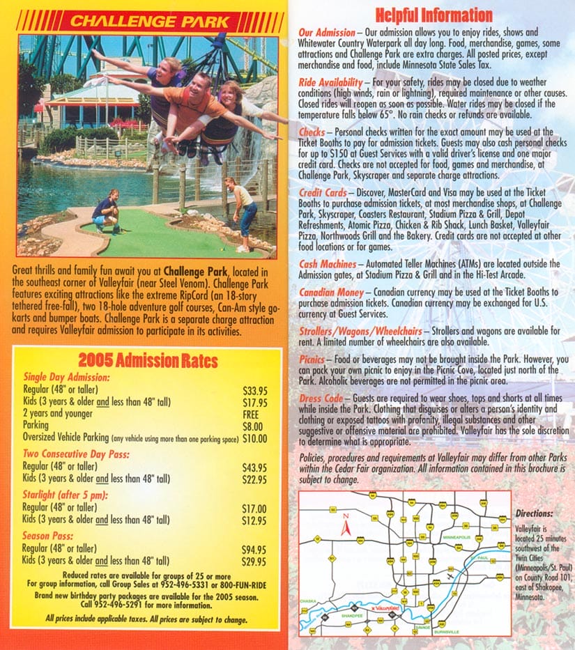 Valleyfair Map and Brochure (1995 - 2023) | ThemeParkBrochures.net