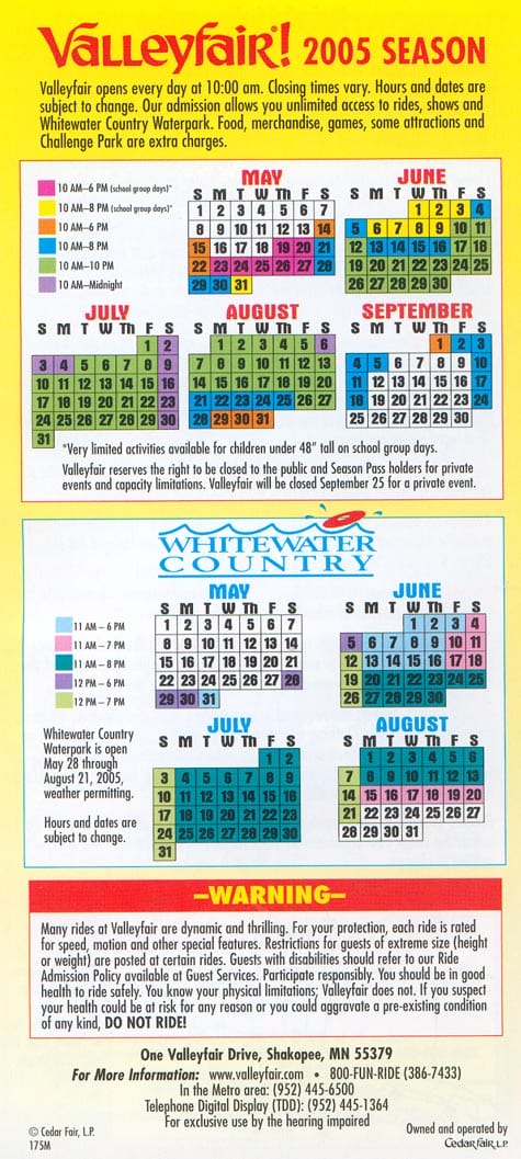 Valleyfair Map and Brochure (1995 - 2023) | ThemeParkBrochures.net