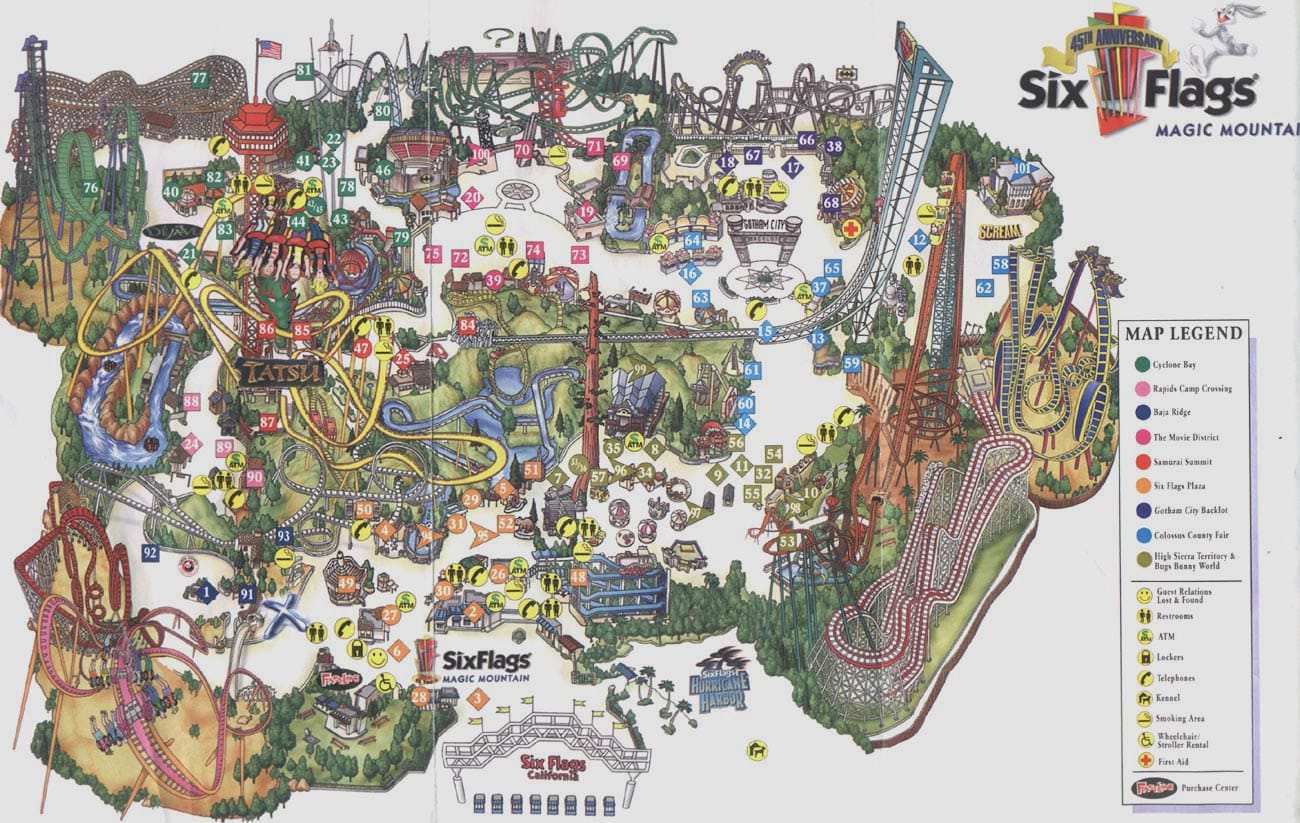 Six Flags Magic Mountain Map and Brochure (1988 - 2023 ...