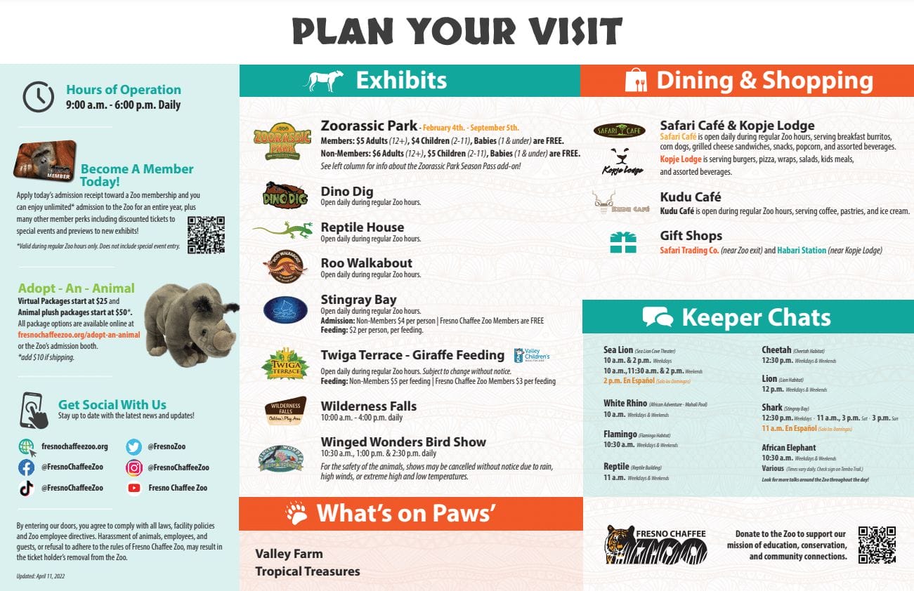 Fresno Chaffee Zoo Map and Brochure (2021 - 2023) | ThemeParkBrochures.net