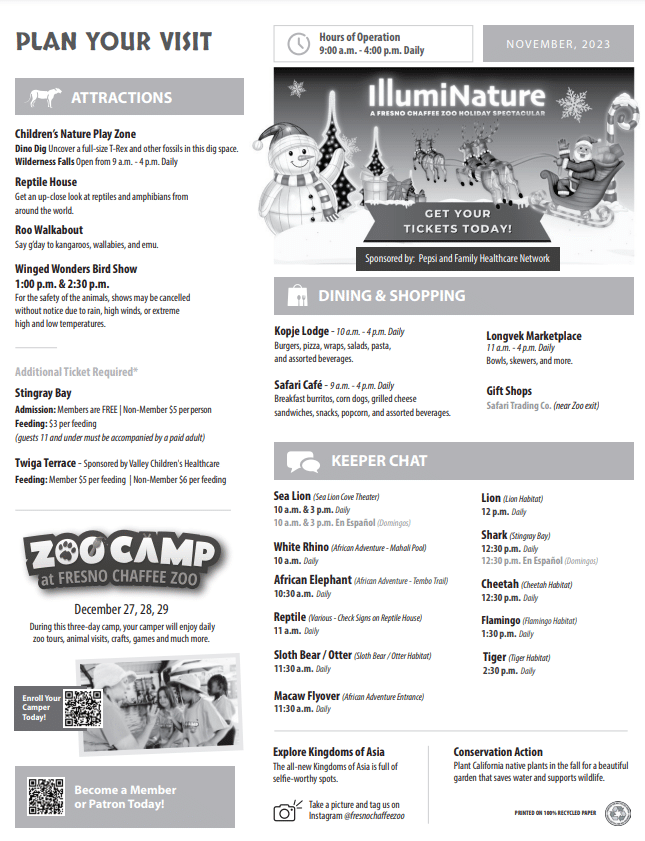 Fresno Chaffee Zoo Map and Brochure (2021 - 2023) | ThemeParkBrochures.net