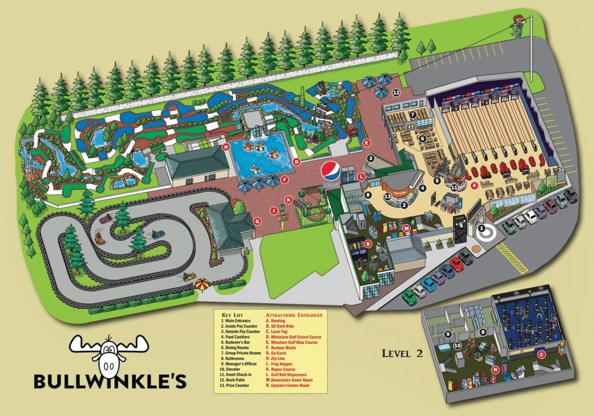 Bullwinkle's Entertainment Map and Brochure (2023) | ThemeParkBrochures.net