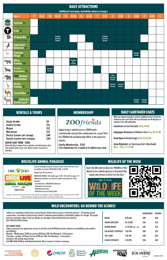 Oklahoma City Zoo Map and Brochure (2018 - 2023) | ThemeParkBrochures.net