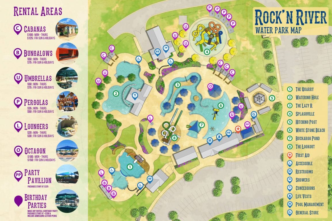 Rock 'N River Water Park Map and Brochure (2019 - 2023) | ThemeParkBrochures.net