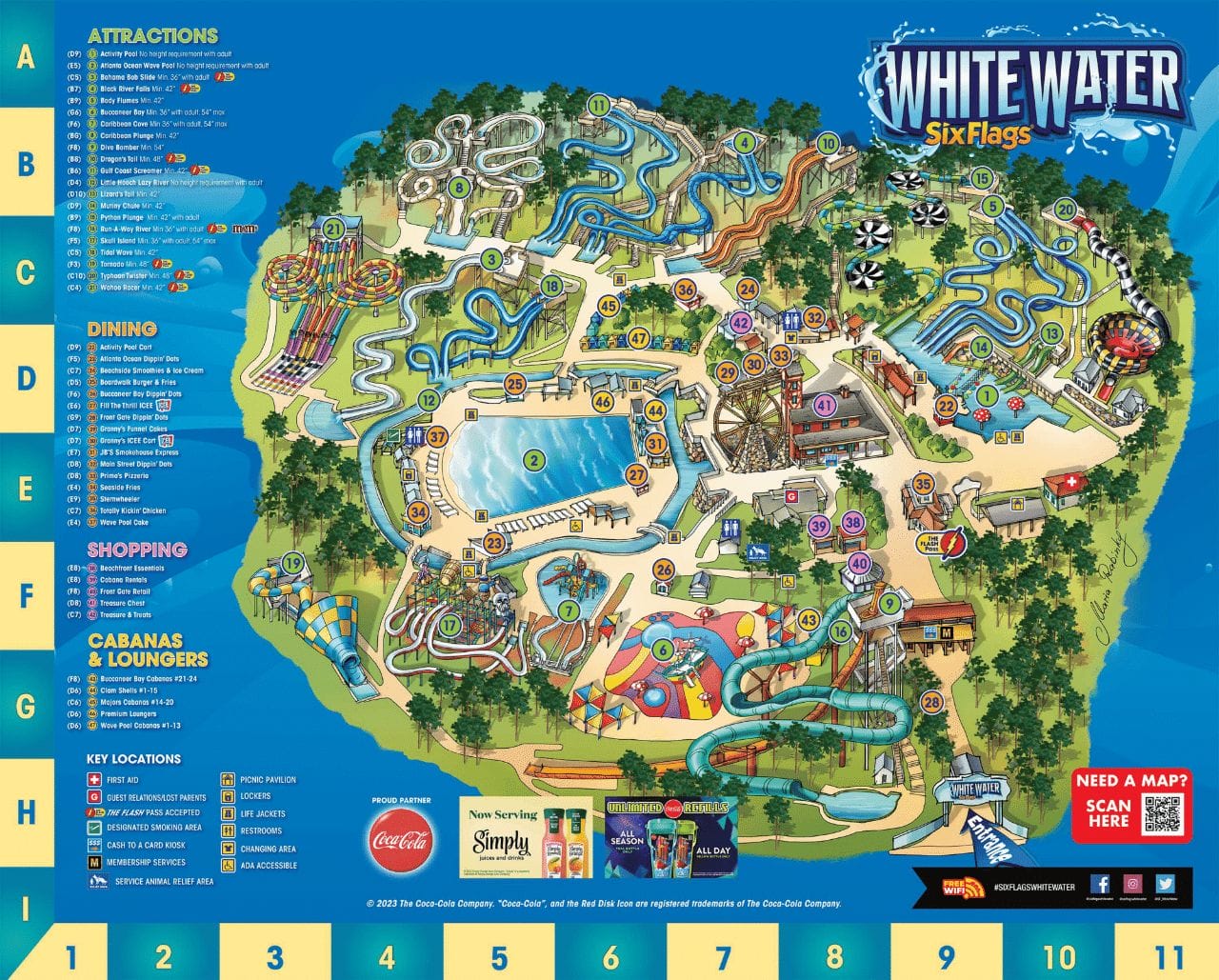 Six Flags White Water Georgia Map and Brochure (2015 - 2023 ...